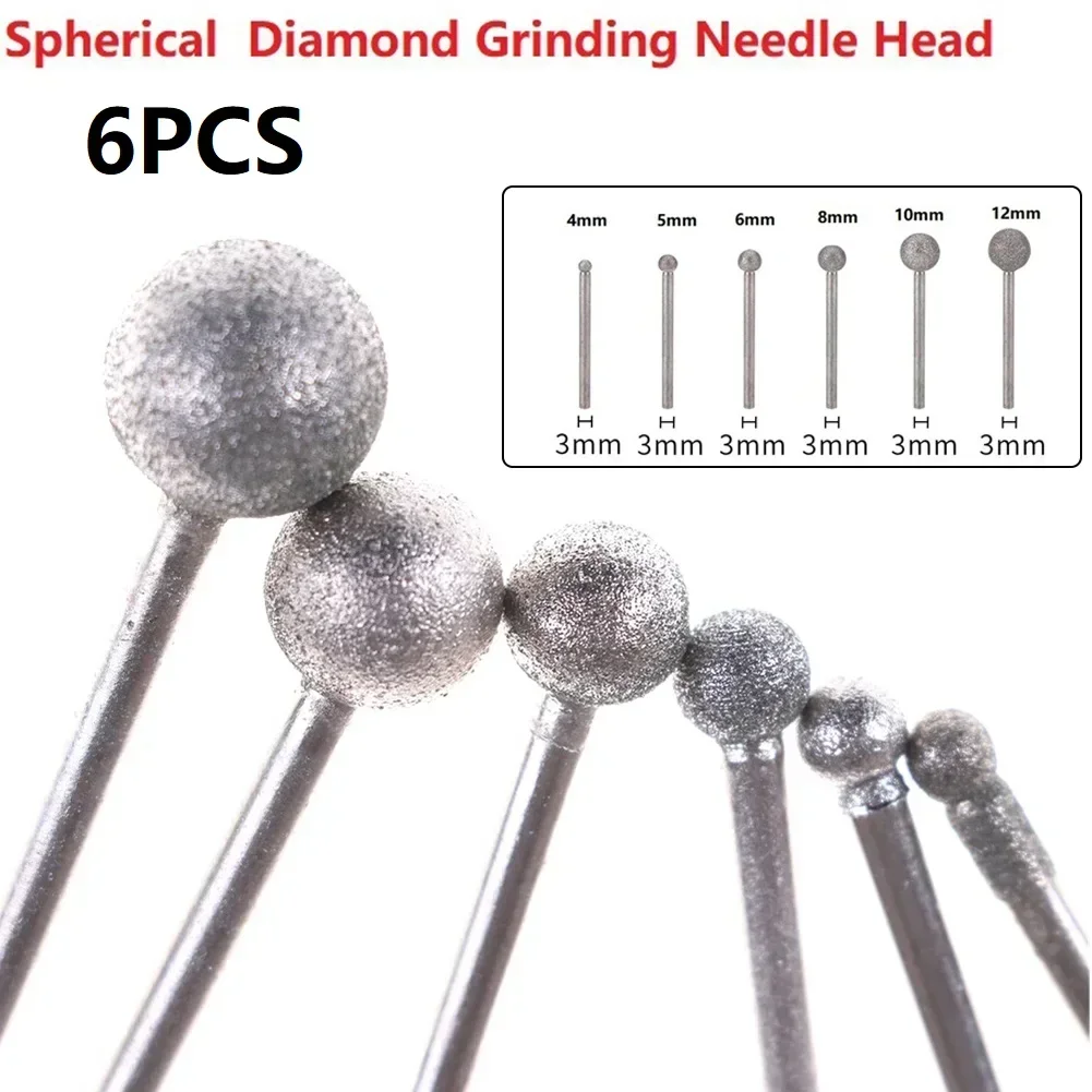 6PCS/Lot Diamond Round Ball Burr Drill Bit Set Grinding Wheel Diamond ...