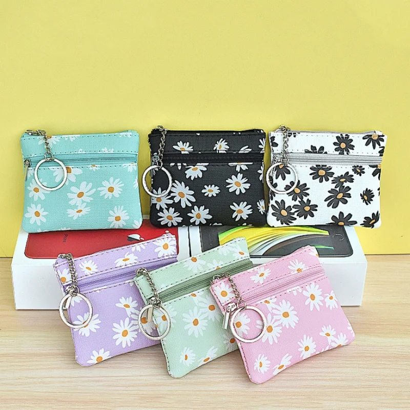 Daisy Print Coin Purse Women Mini Wallets Clutch with Zipper Keychain ...