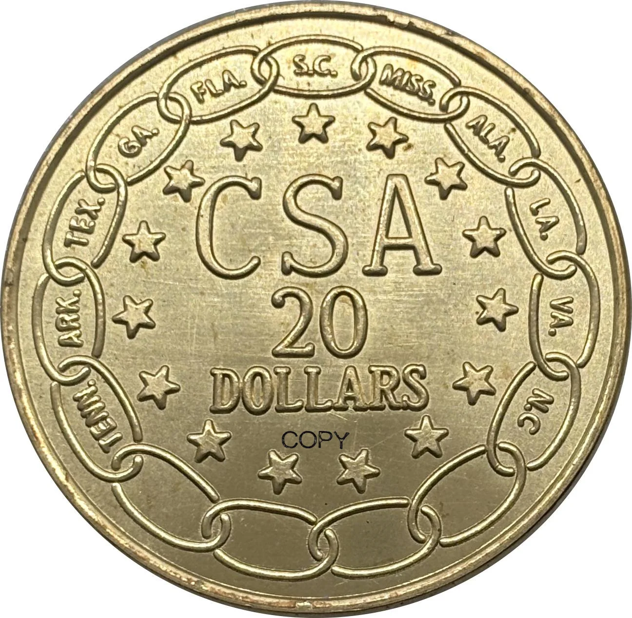 US 1861 20 Twenty Dollars CSA Confederate United States Gold Brass ...