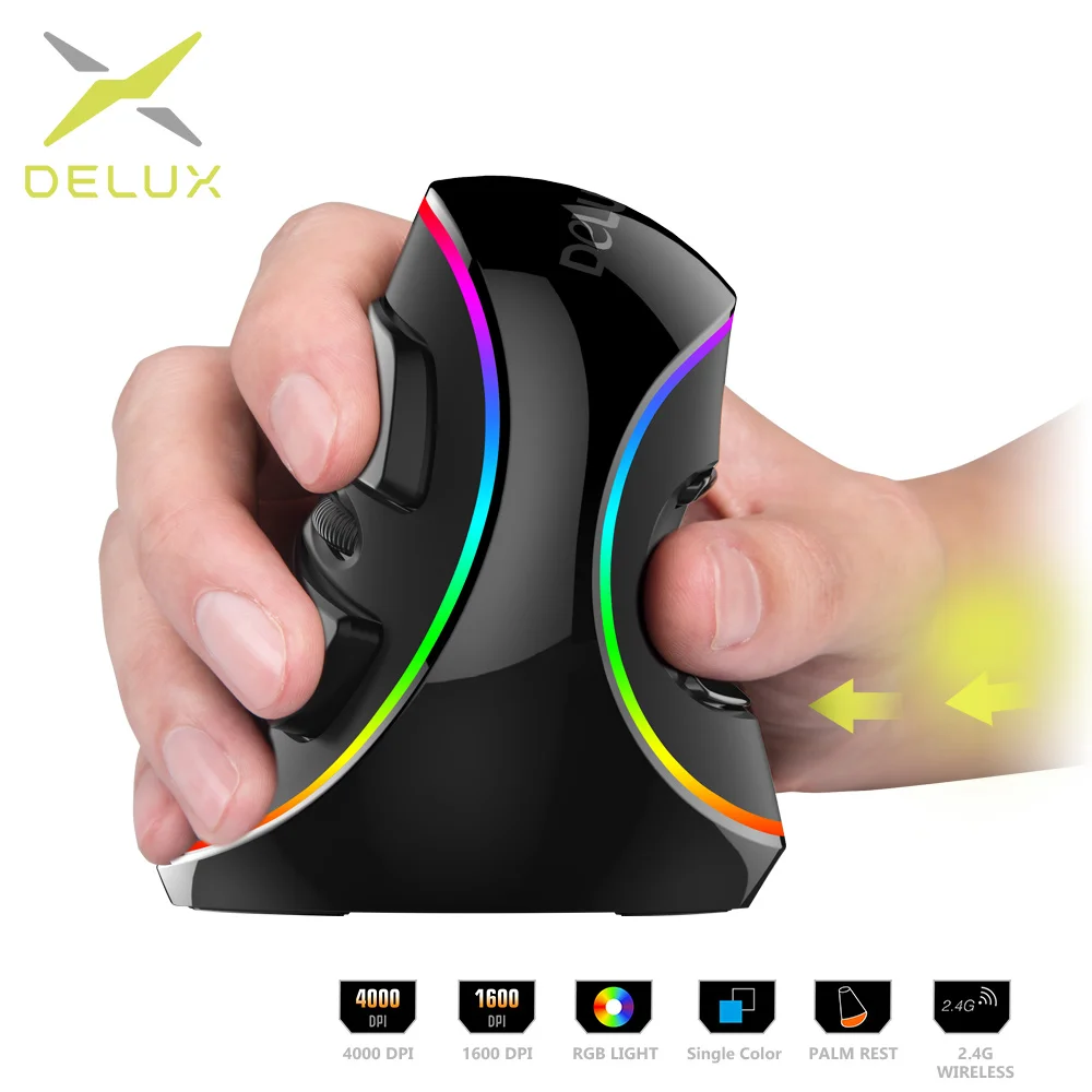 Delux-M618-PLUS-Ergonomics-Vertical-Gaming-Mouse-6-Buttons-4000-DPI-RGB ...
