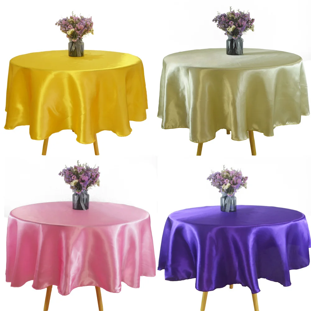 Round 145cm Satin Tablecloth Solid Color Table Covers For Wedding ...