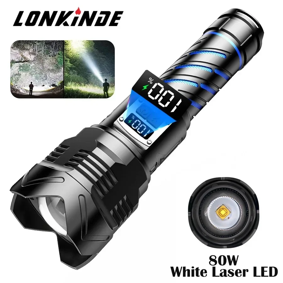 80W-Power-Strong-Light-Long-Range-LEP-Flashlight-USB-Charging-26650 ...