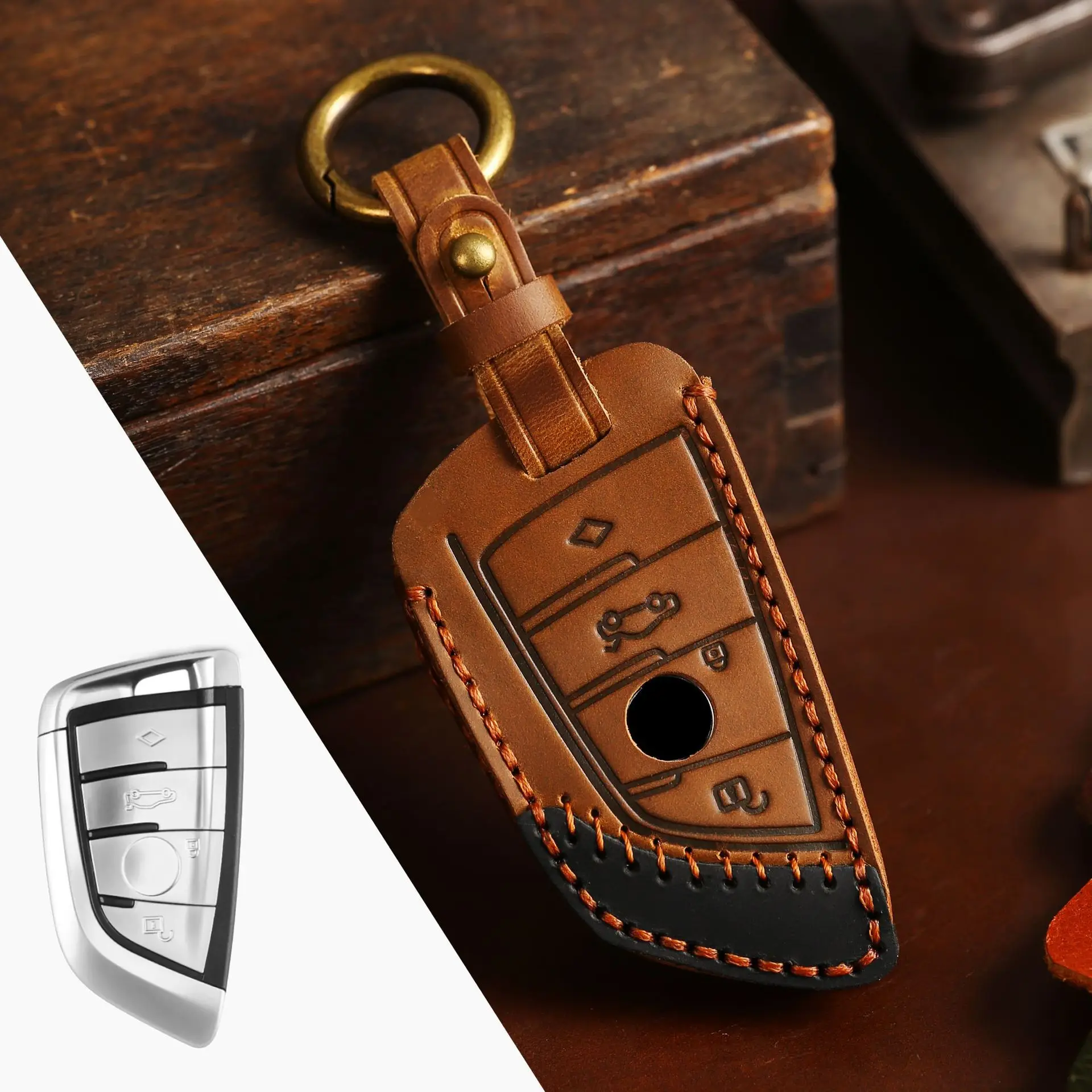 Leather Car Key Cover Case for BMW X1 525li X3 5 7 Series F48 X4 X5 X6 ...