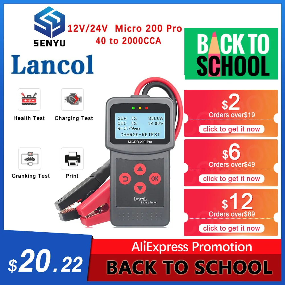 Lancol-Micro-200-Pro-12V-24V-Car-Battery-Tester-40-2000-CCA-Cranking ...