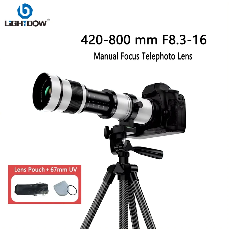 Lightdow 420-800mm f/8.3 Manual Telephoto Zoom Lens With UV Camera ...