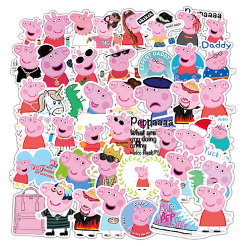 50 Pieces/set Of Peppa Pig Stickers Cute Graffiti Cartoon Mobile Phone ...