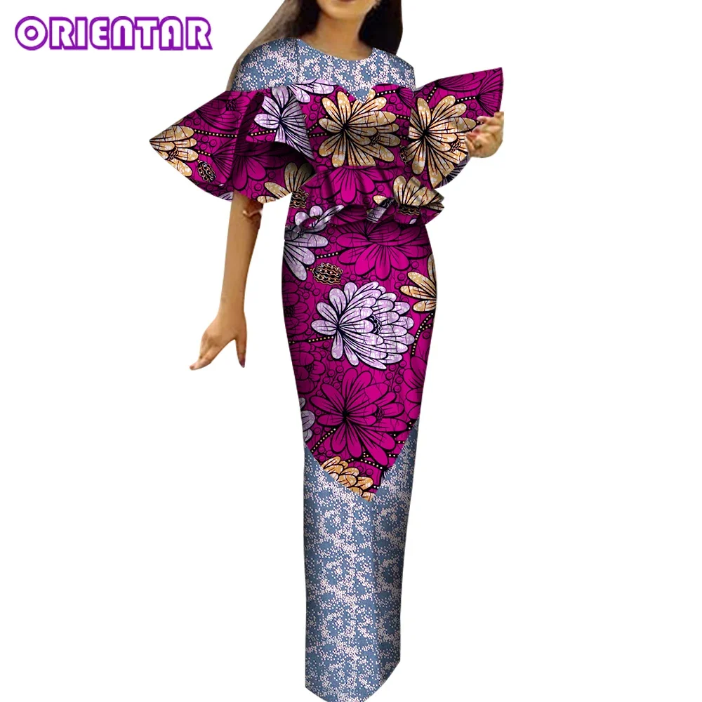 Elegant-Women-African-Outfits-Set-2-Pieces-Short-Sleeves-O-neck-Ad-Long ...