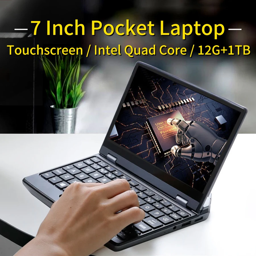 Intel J4105 7 Inch Pocket Laptop 12G RAM 128G/256G/512G/1TB SSD Ultrabook Mini PC Computer ...