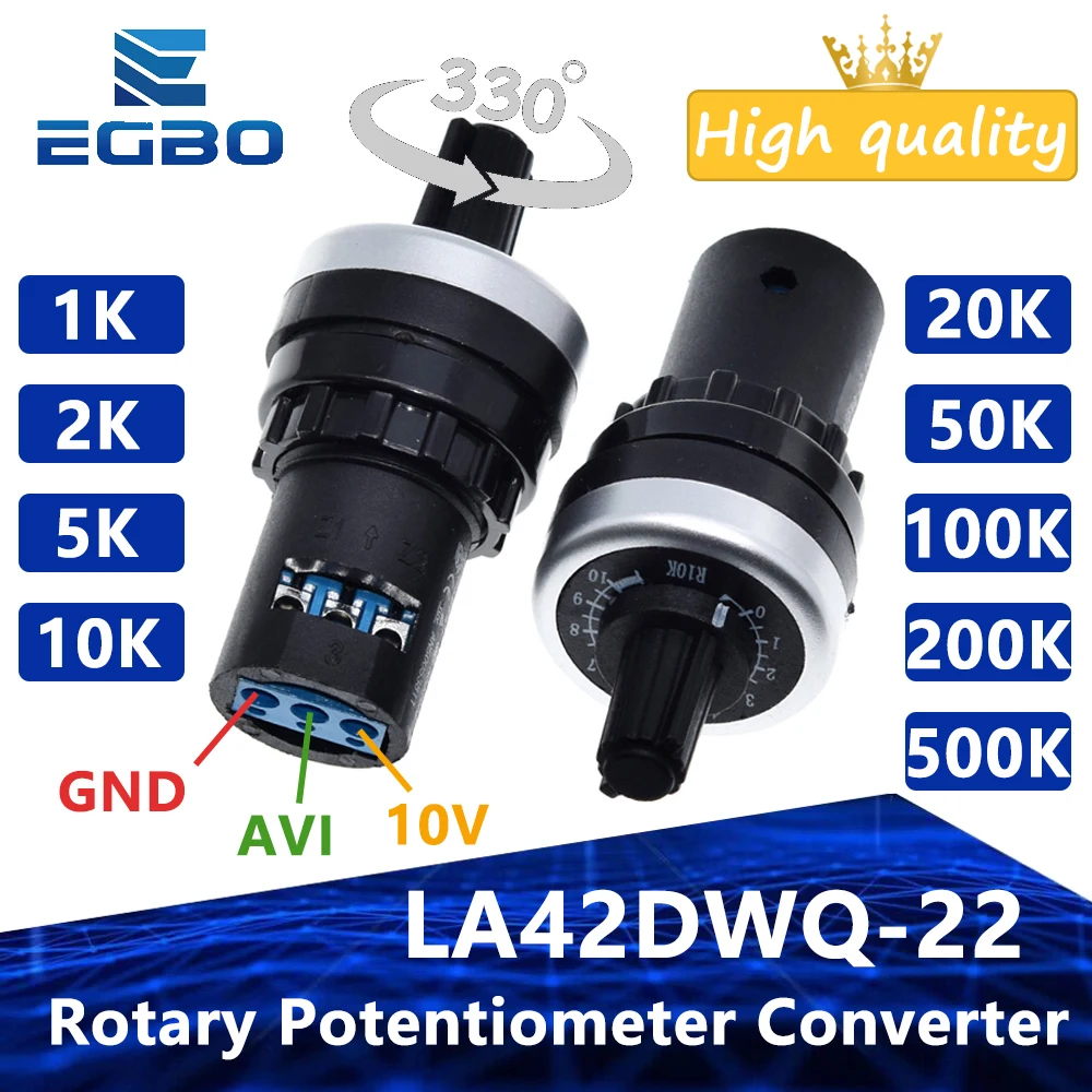 LA42DWQ-22 1K 2K 5K 10K 20K 50K 100K 200K 22mm Diameter Pots Rotary Potentiometer Converter ...