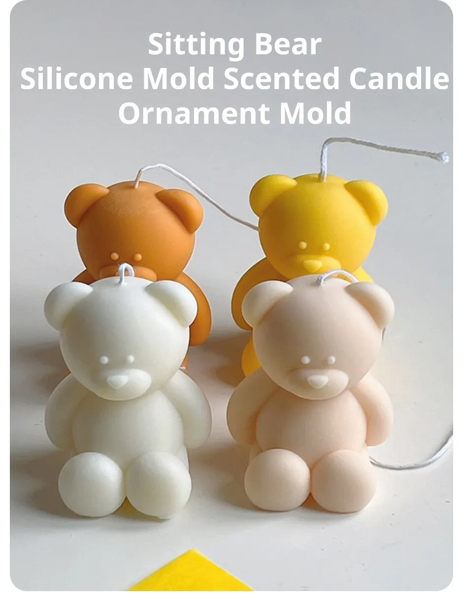 3D Cute Cartoon Bear Silicone Candle Mold Diy Handmade Soap Plaster Ice ...