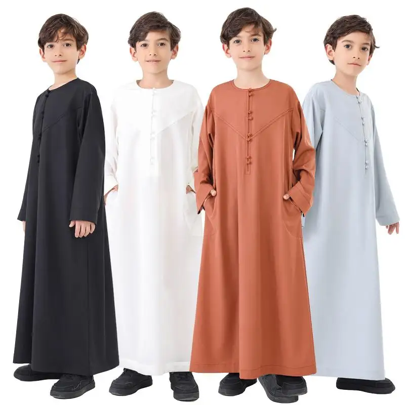 Islamic Kids Long Sleeve Robe Ramadan Abaya Muslim Kaftan Eid Turkey ...