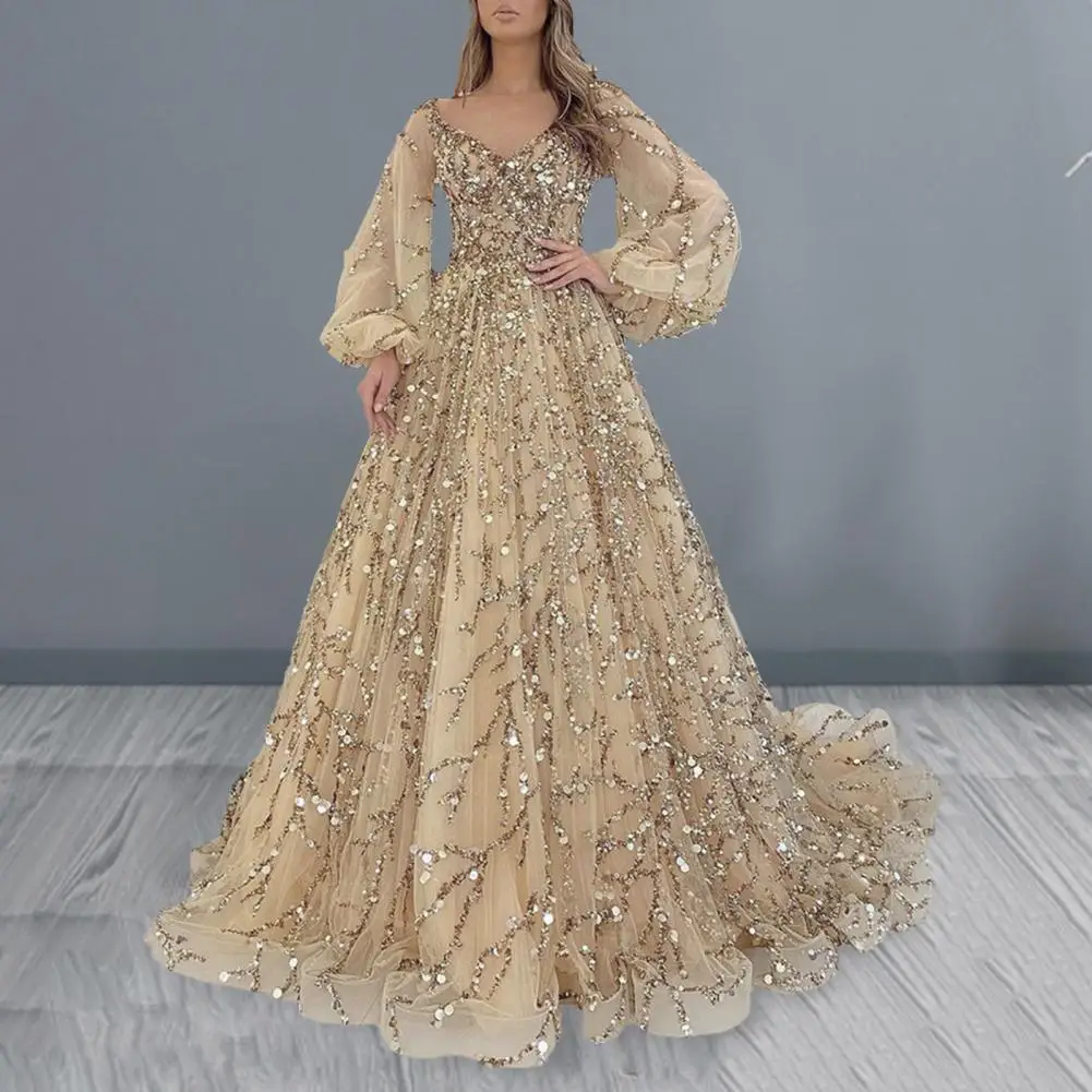 Robe-de-soir-e-perl-e-paillettes-col-en-V-pour-femme-robe-couvertes ...