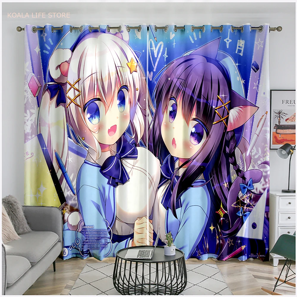 Anime Lovely Kawaii Girls Windows Curtains For Living Room Blackout ...