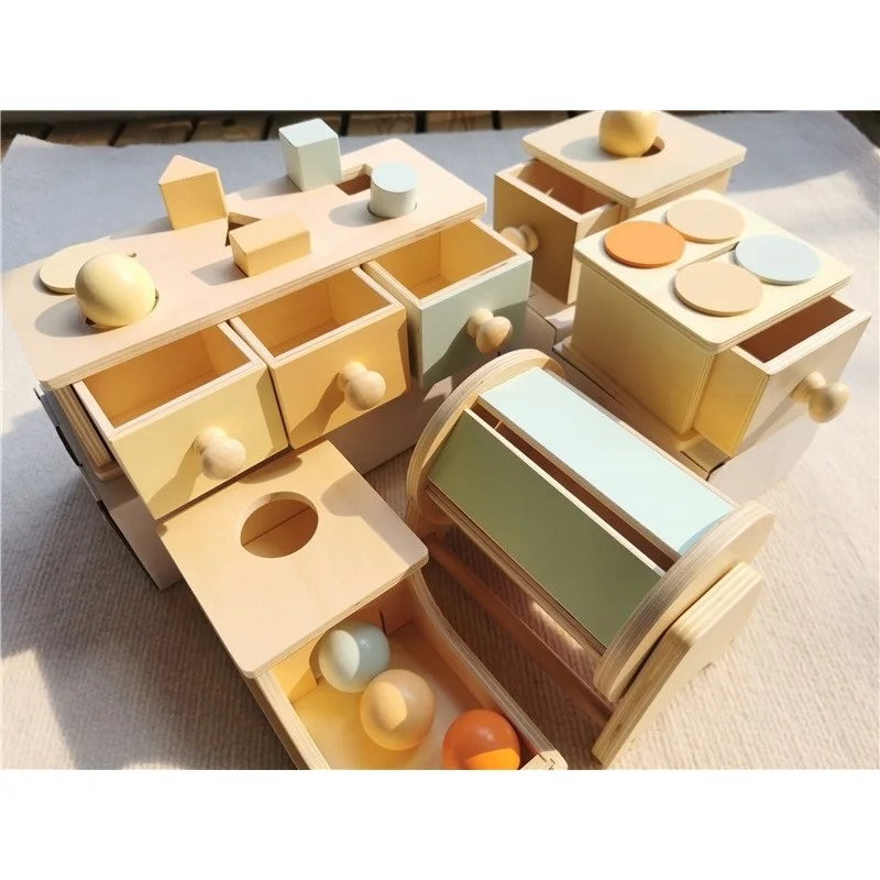 Pastel Wooden Montessori Toys Object Permanence Box with Tray Balls ...