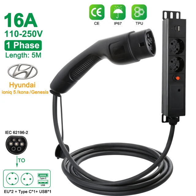 Electric Car Side Discharge Plug EV Type2 16A Charger Cable with EU ...
