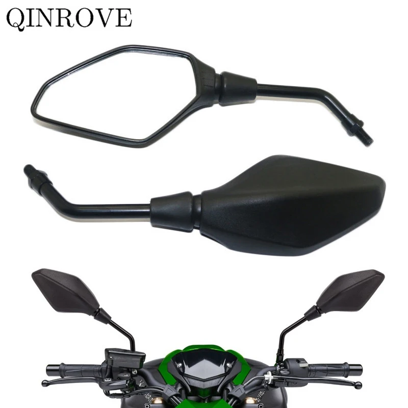 8 10mm Motorcycle Mirrors Black ABS Rear Mirror Universal For Kawasaki ...