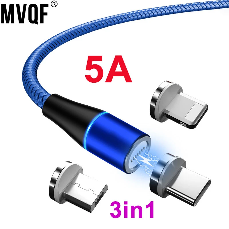 MVQF 3in1 5A Fast Charge Magnetic USB Type C Cable for IPhone Huawei ...