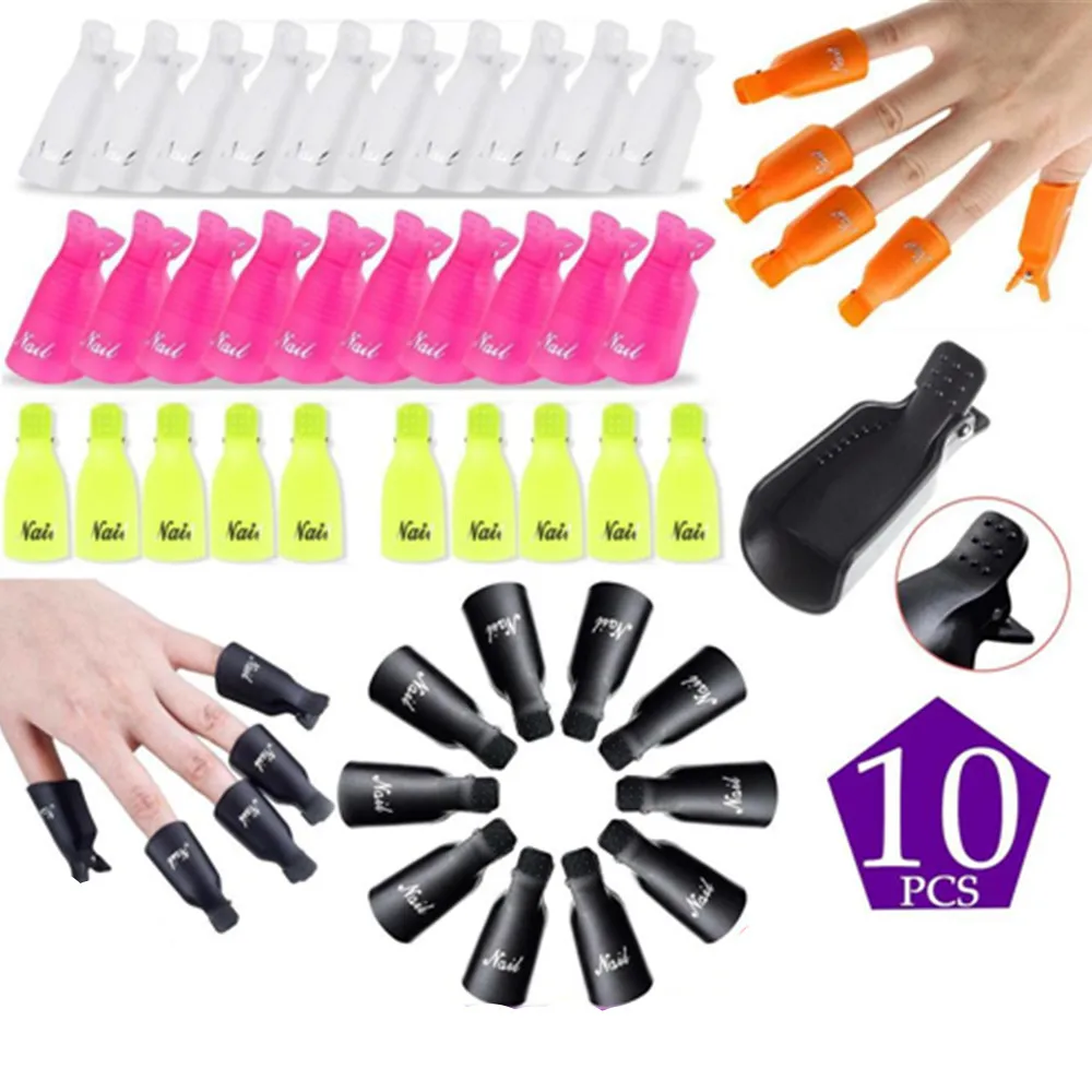 10pc Plastic Nail Soak Off Cap Clips Uv Gel Remover Wrap Tool Removal