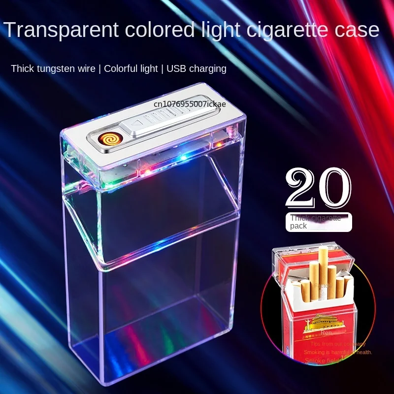 Transparent-LED-Lantern-Cigarette-Case-USB-Cigarette-Lighter-Thick ...