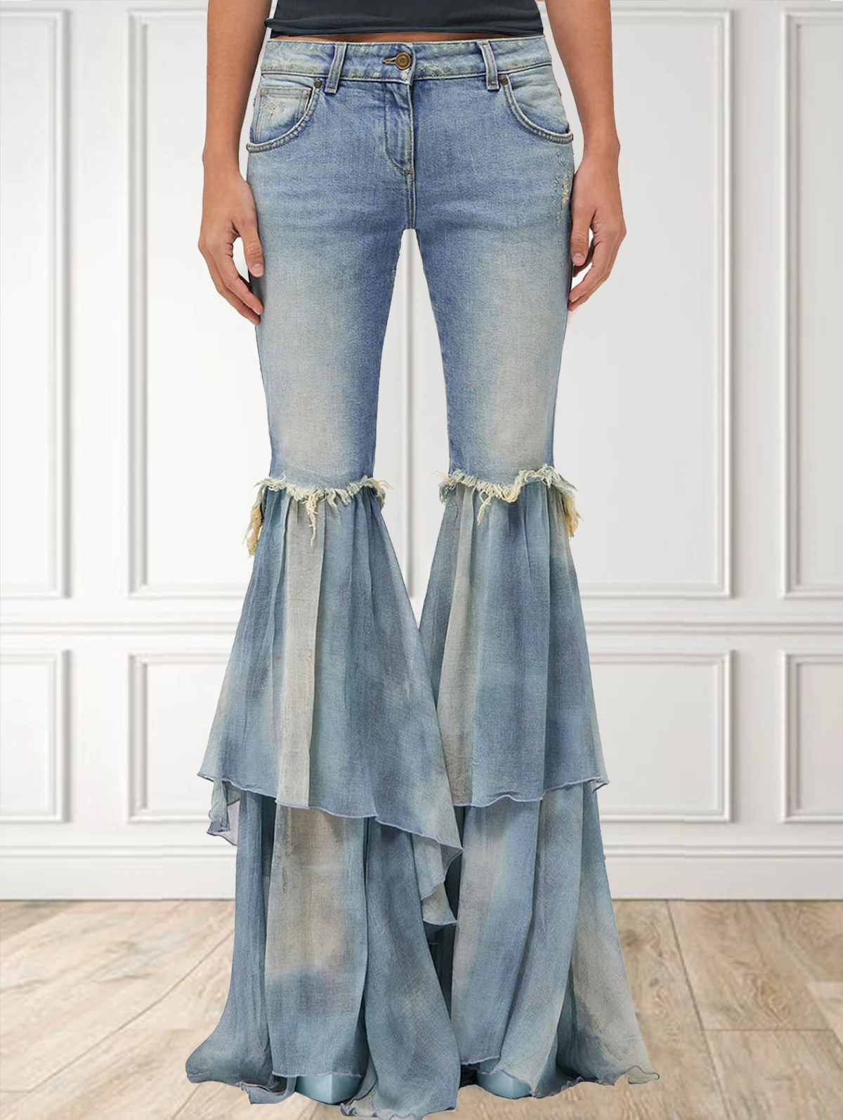 New-Women-s-Fashion-Tassel-Flare-Ruffle-Edge-Denim-Pants-Women-s-Pocket ...