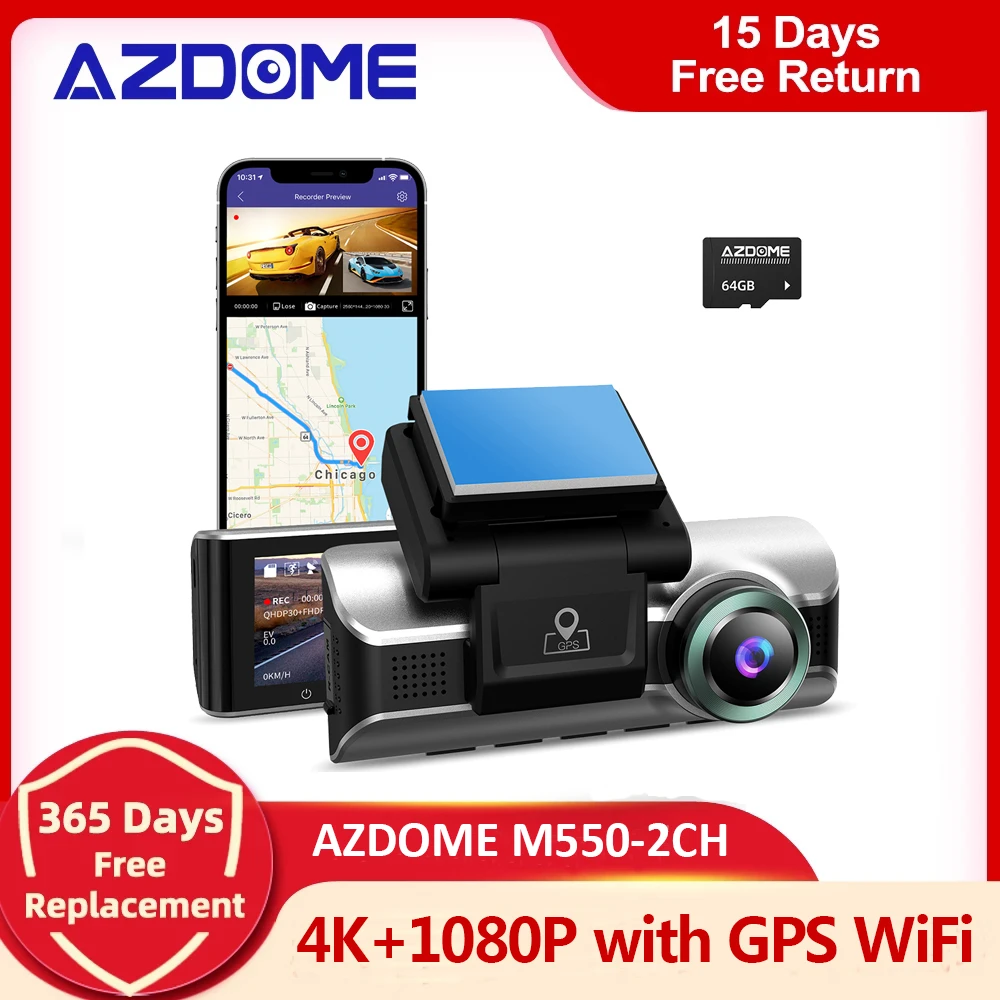 AZDOME M550 2CH Dash Cam 4K Front + 1080 RearCam Car DVR Dual Camera ...