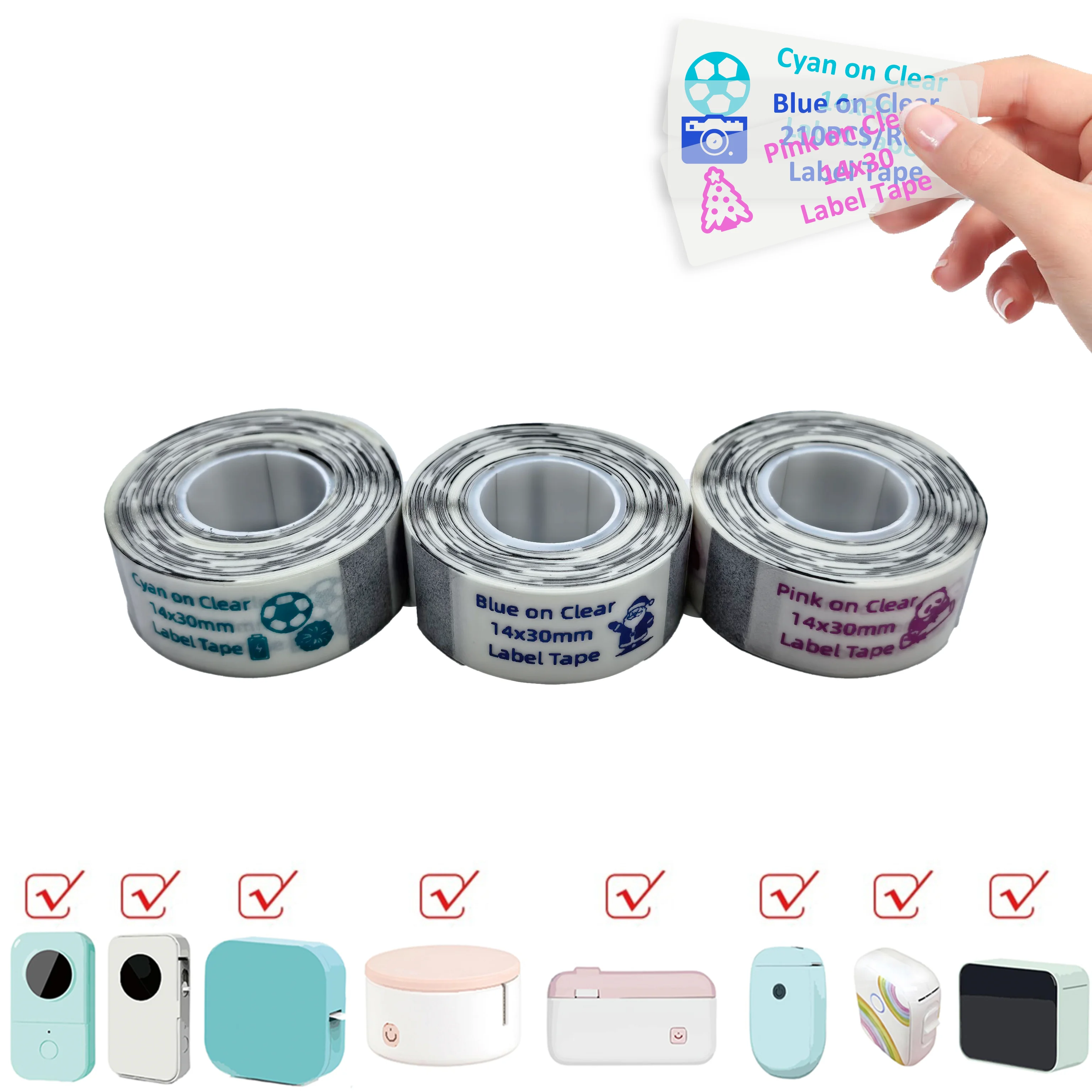 D30 Q30 P11 14x30mm 210PCS/Roll Transparent Label Tape Blue, Teal, Pink ...