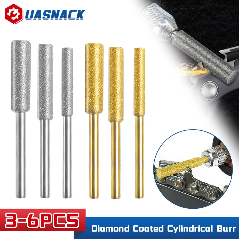 3/4/5/6pcs Diamond Coated Cylindrical Burr 4-5.5mm Chainsaw Sharpener ...