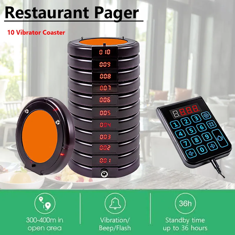 Restaurant-Pagers-Wireless-Calling-System-10-Coasters-Beeper-Buzzer ...