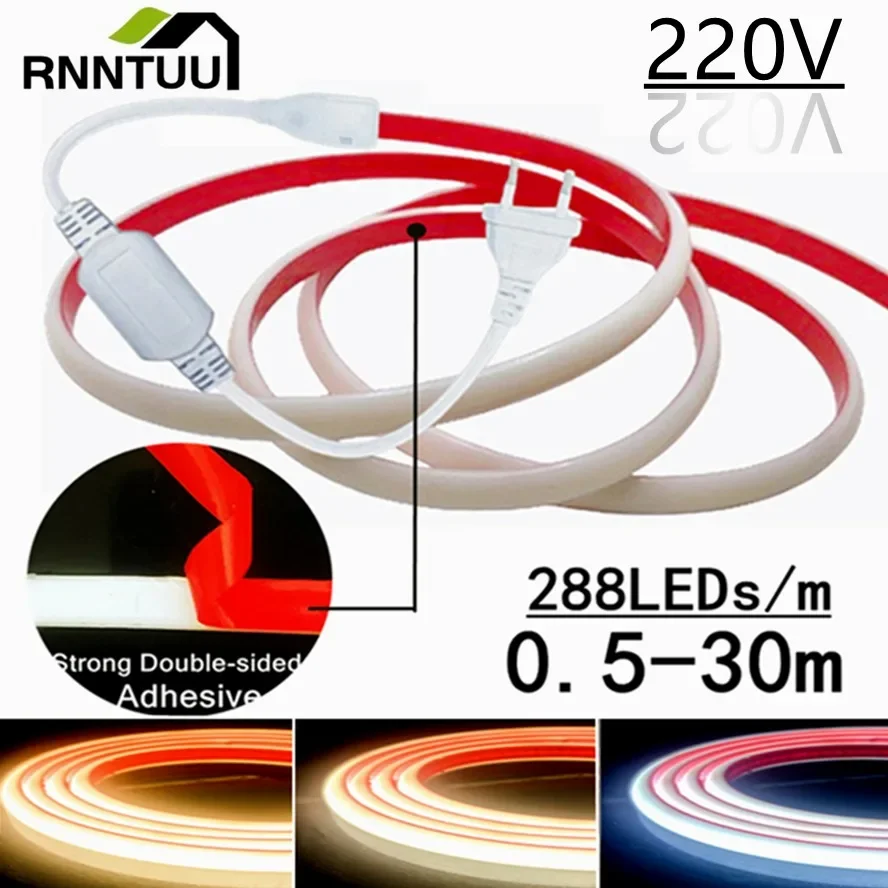 30m-IP68-Waterproof-COB-LED-Strip-Light-Adhesive-Tape-220V-with-EU-Plug ...