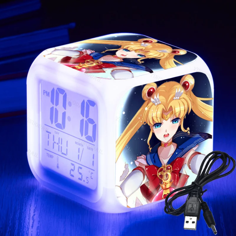 Anime Sailor Moon Alarm Clocks Colorful Light Night LED Digital Desktop ...
