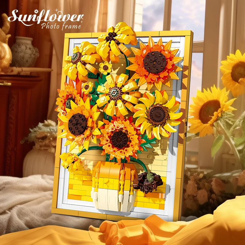 Van Gogh Sunflowers 3D DIY Puzzle Frame Building Blocks Kit for Adults ...