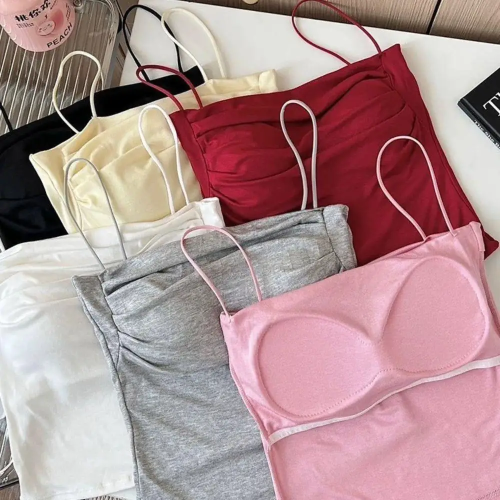 Sexy Sleeveless Tank Tops Pleat Women Casual Vest Crop Camisole Chest ...
