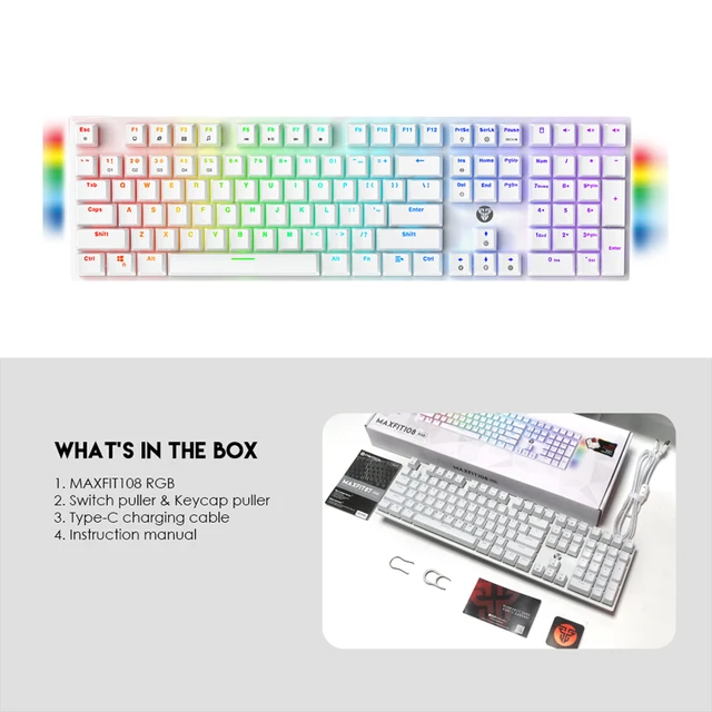 FANTECH-Teclado mecánico MAXFIT108 con cable, 108 teclas ...