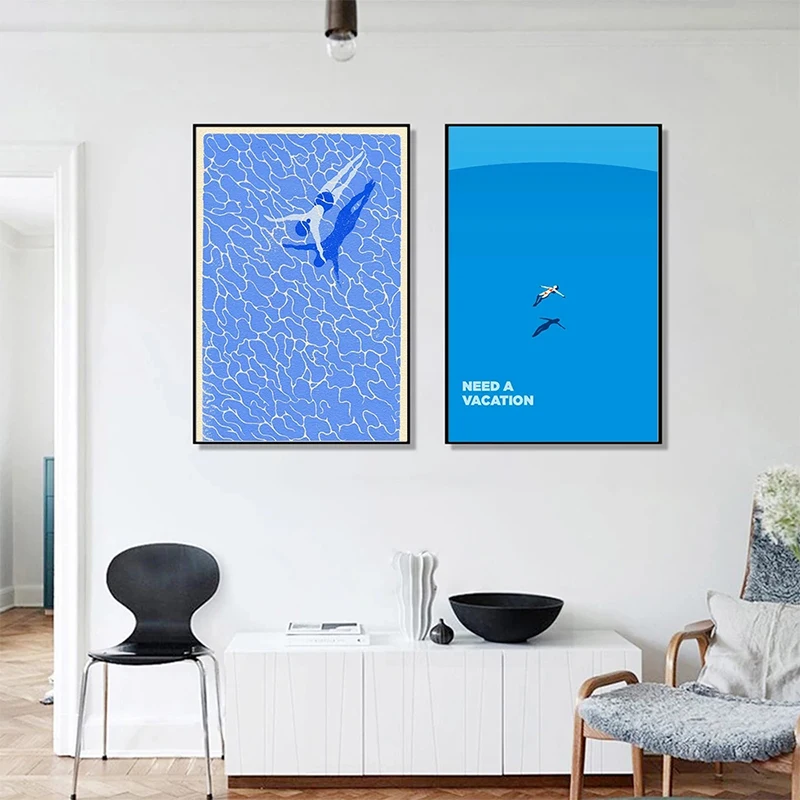 Nordic-Abstract-Wall-Art-Picture-Prints-A-Swimmer-Swimming-In-A-Pool ...