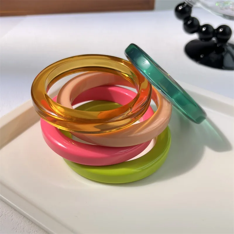 Korean Colorful Wide Cuff Bangles For Women Girl Fashion Acrylic Resin ...