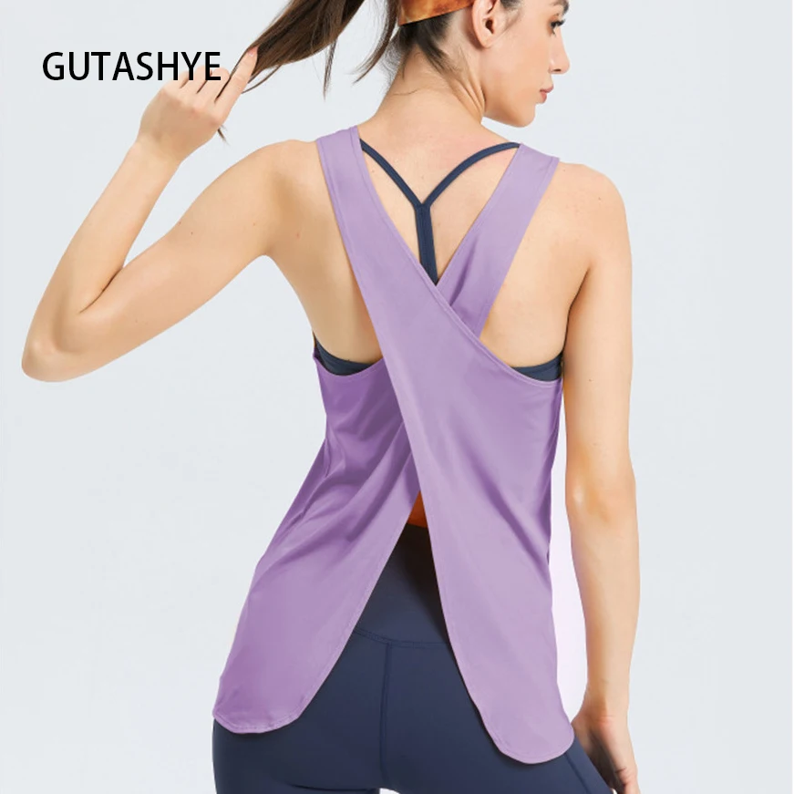Sleeveless-Fitness-Shirts-Woman-Sport-Blouse-Polyester-Split-Back-Gym ...
