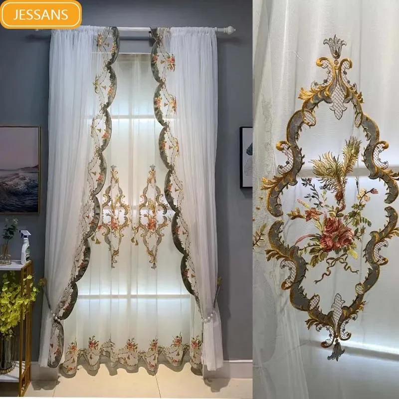 New Luxury European Style Velvet Embossed Embroidered Window Screen ...
