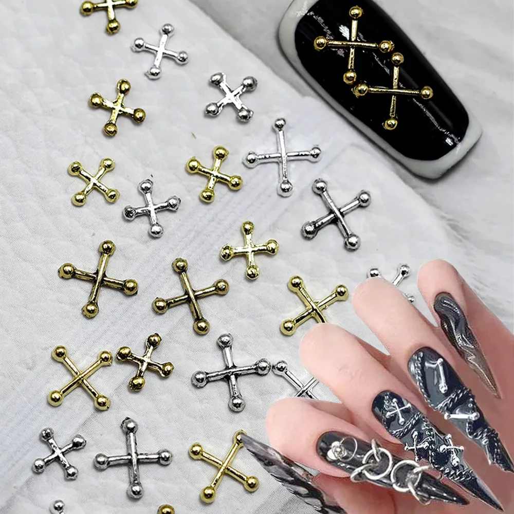 20pcs-Punk-Diagonal-Nail-Art-Charm-3D-Metal-Ancient-Gold-Silver-X-Shape ...