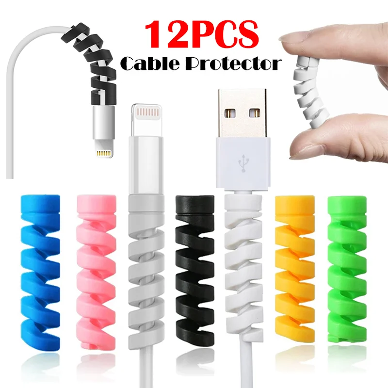 1-12pcs-Cable-Protector-Universal-Silicone-Data-Cable-Spiral-Winder ...