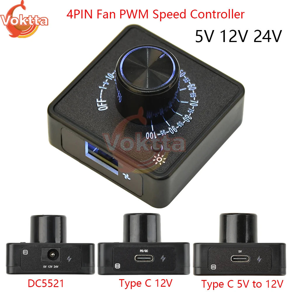 DC 24V 12V 5V Cooling System 4-wire Fan PWM Speed Controller PD QC Fast ...