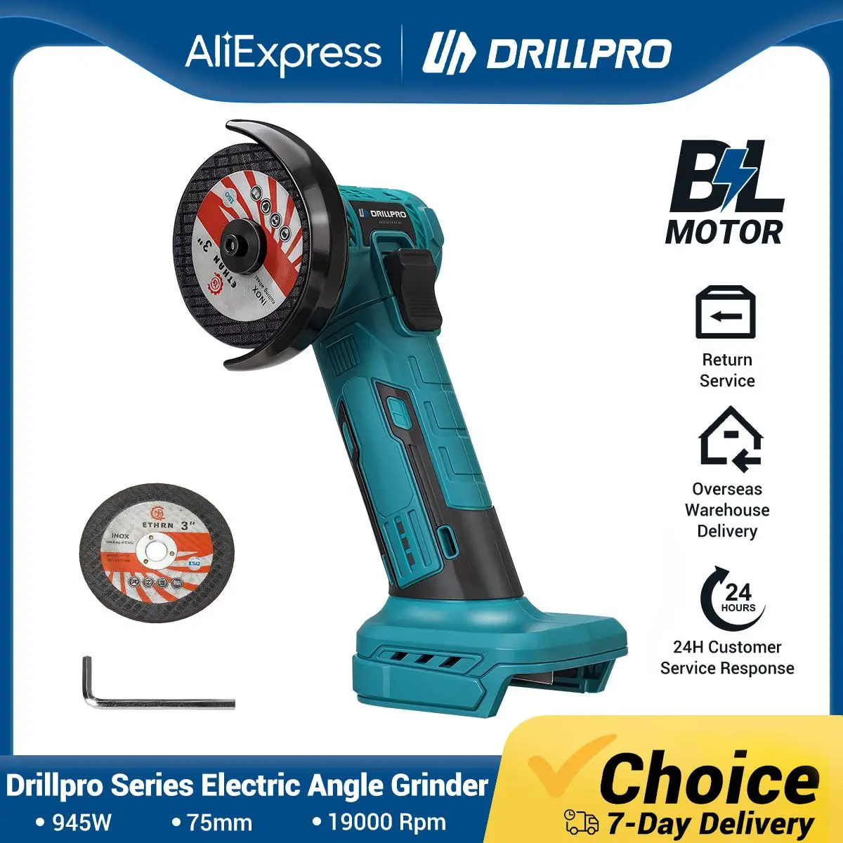 Drillpro 76MM Brushless Electric Angle Grinder Cordless Wood Ceramic ...
