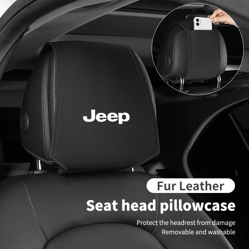 Car Logo Headrest Cover Leather Storage Neck Pillow Case Accessories ...
