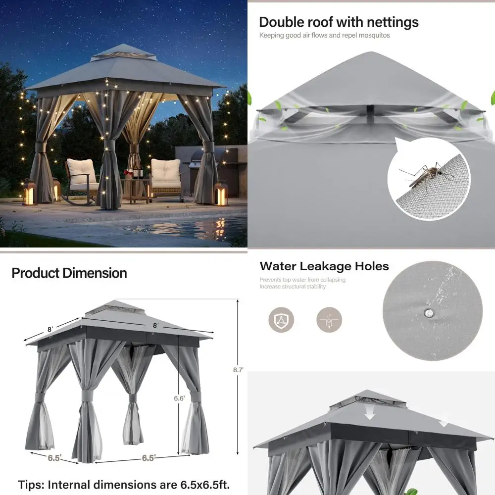 Heavy-Duty Outdoor Patio Gazebo 8x8 Feet with Expansion Bolts, Double ...