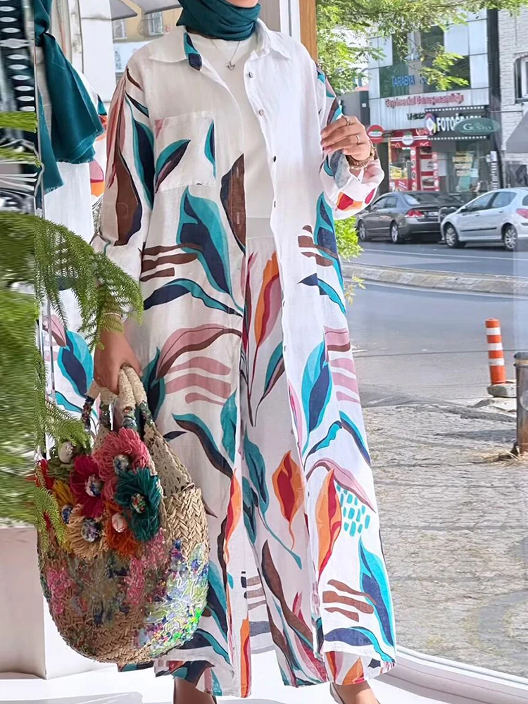 Abaya-Arabic-Cardigan-Long-Top-Wide-Leg-Pants-Women-Eid-Ramadan-Muslim ...