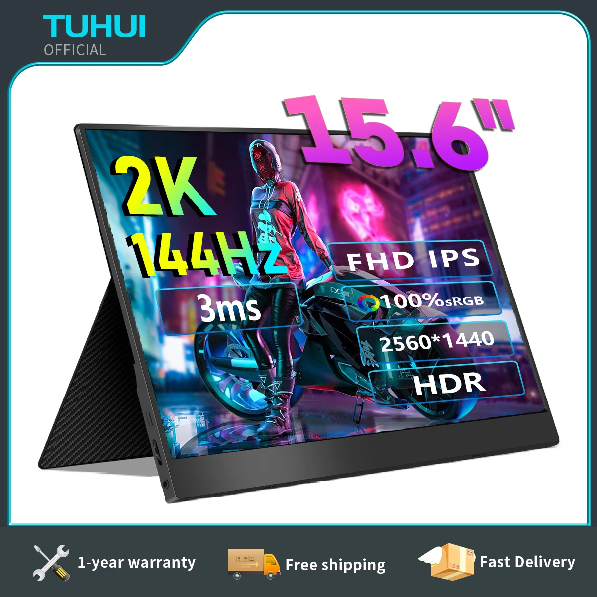 TUHUI Monitor portátil 2K de 15,6 pulgadas, 144Hz, 2560x1440, 100% sRGB ...