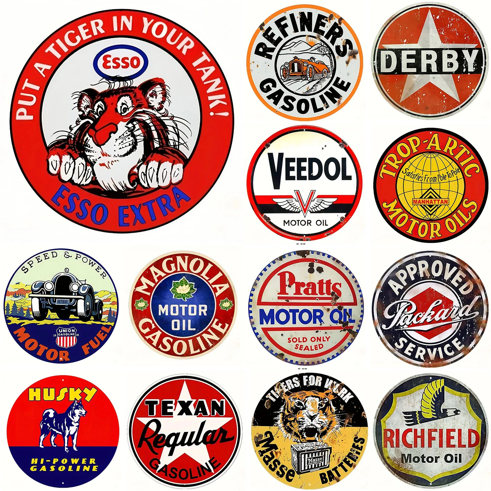 Vintage Retro Motor Oil Gas Round Metal Tin Sign Rustic Decor Wall Art ...