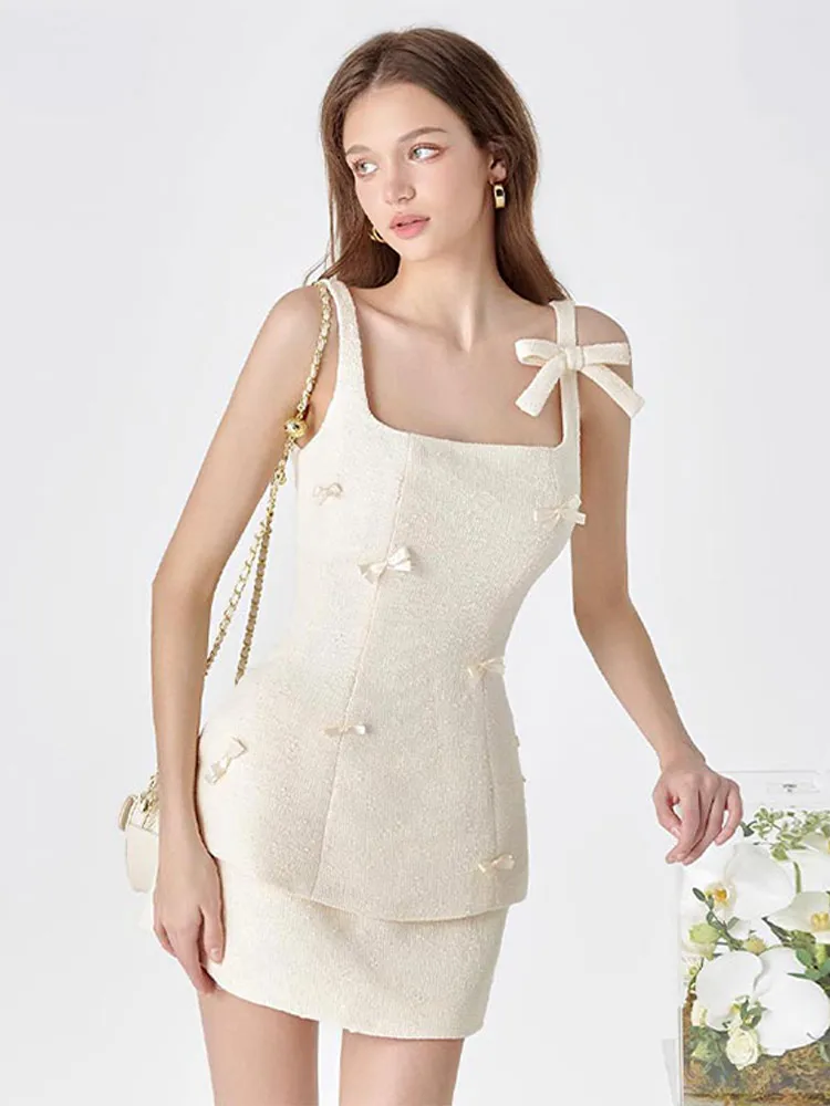 Elegant-Women-3d-Bow-Solid-Slim-Top-Mini-Dress-Suit-2024-Fashion-Female ...