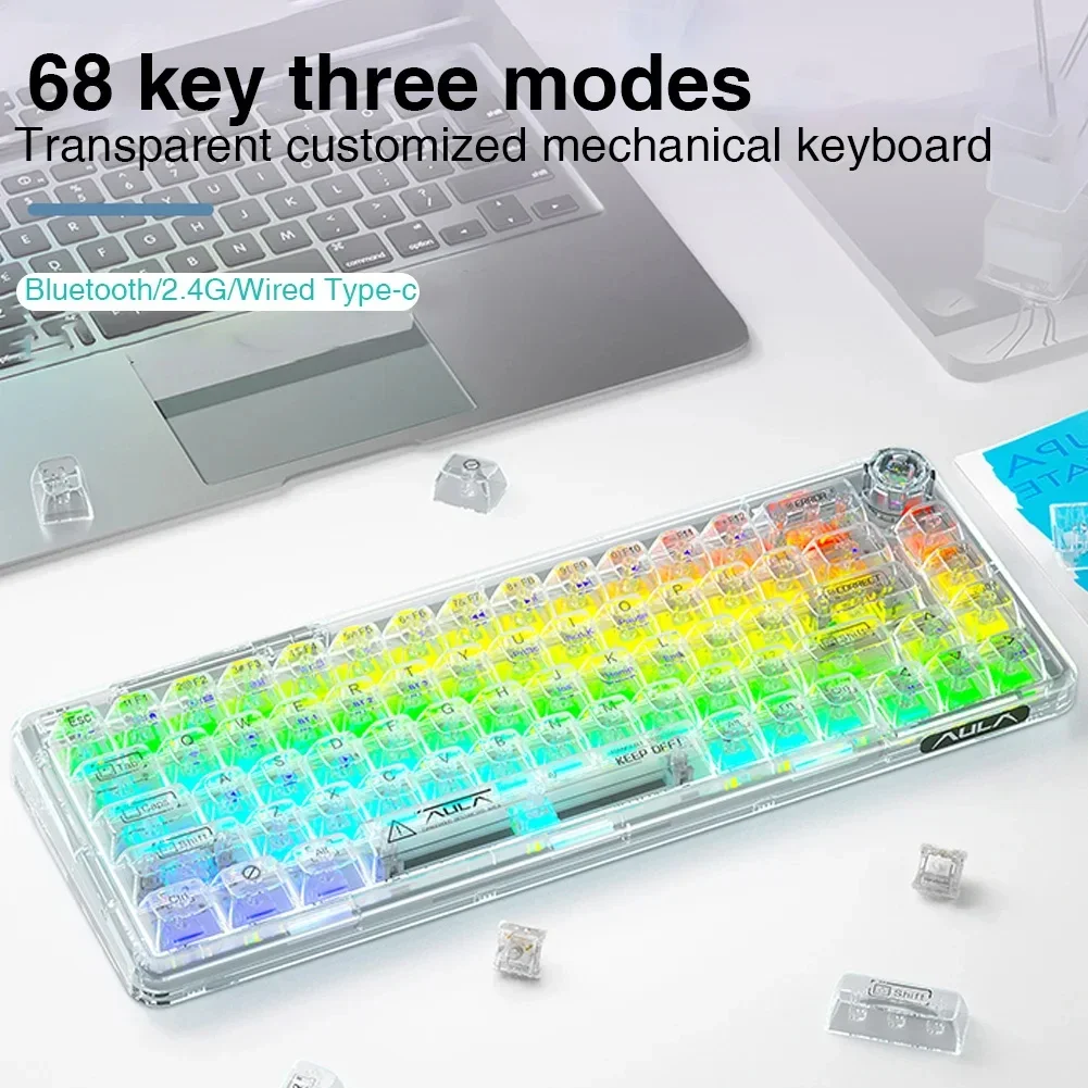AULA-F68-Mechanical-Gamer-Keyboard-68-Keys-3-Mode-2-4G-USB-Bluetooth ...