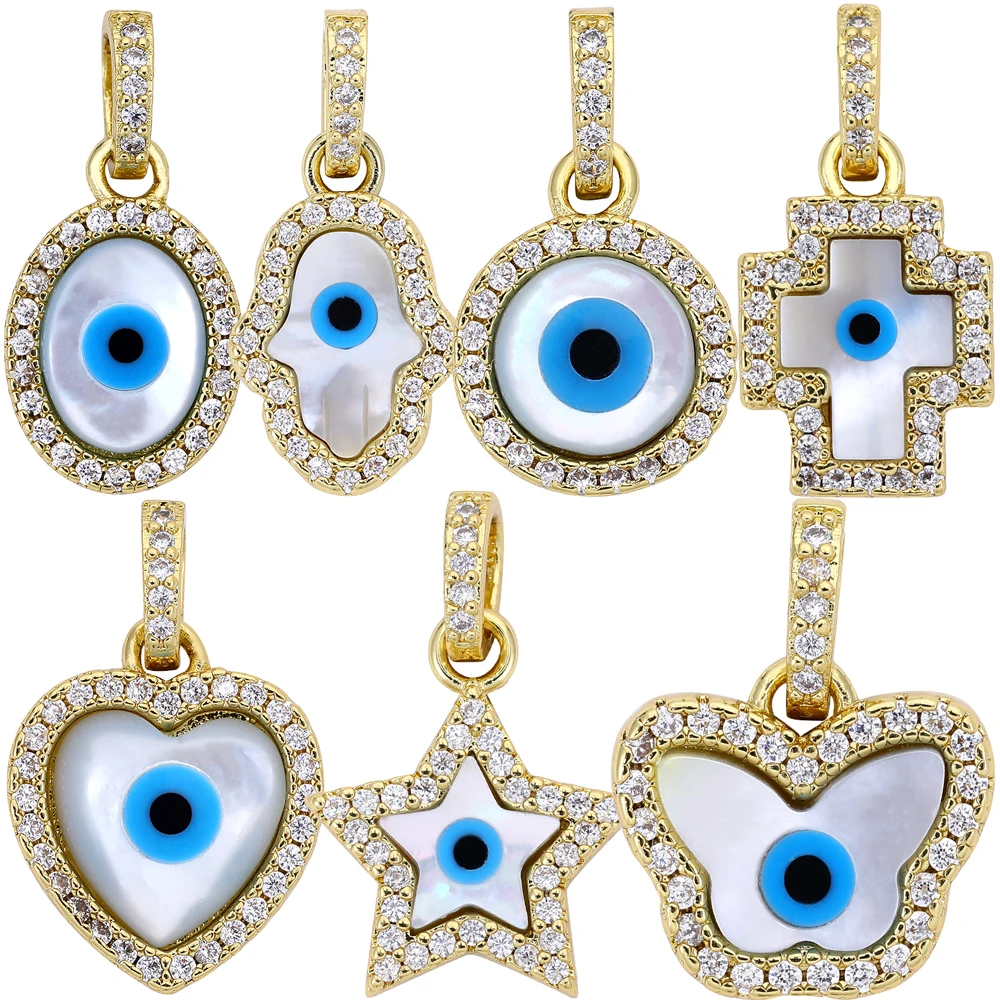 Juya-Handmade-18K-Gold-Plated-Cz-Paved-Base-Pearl-Shells-Greek-Evil-Eye ...