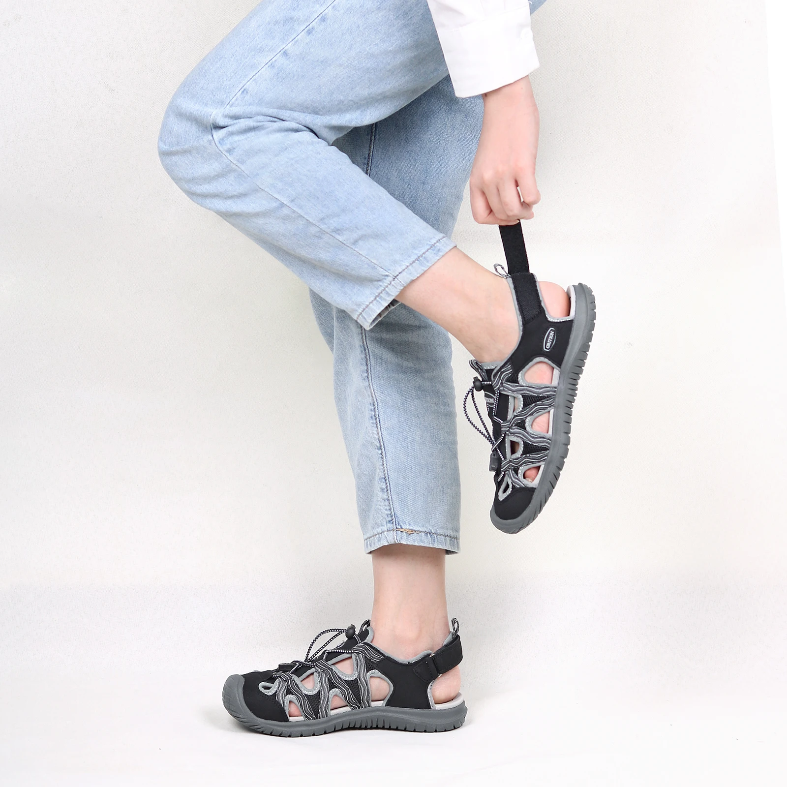 GRITION Women Sandals Flat Casual Outdoor Toecap Protective Trekking ...